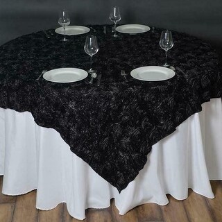 Satin Raised Roses Table Overlays Unique Wedding 72" x 72" Black - Bed ...