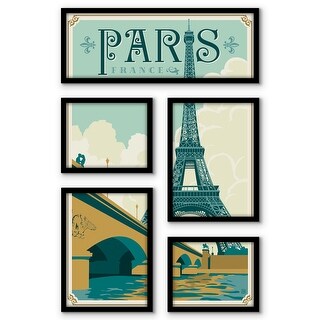 Americanflat Paris France 5 Piece Grid Wall Art Room Decor Set - Bed ...