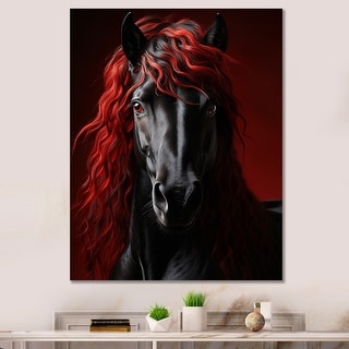Designart "Red Black Horse Vibrant Red Equine III" Animals Horse Canvas ...