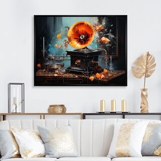 Designart "Phonographs Melody Unveiled" Music Framed Canvas Wall Art ...
