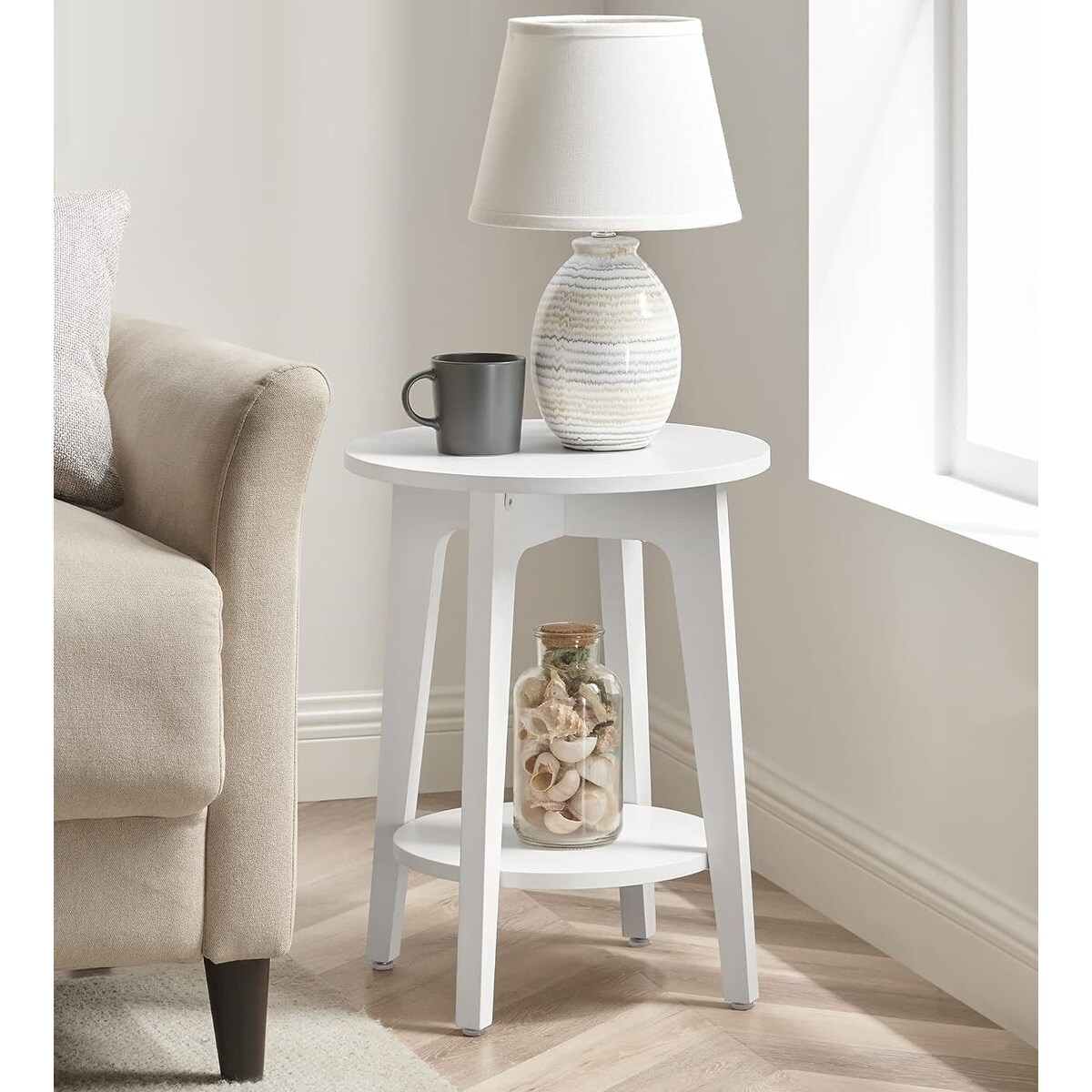 Round Side Table with Lower Shelf End Table for Small Spaces On Sale Bed Bath Beyond 40850732