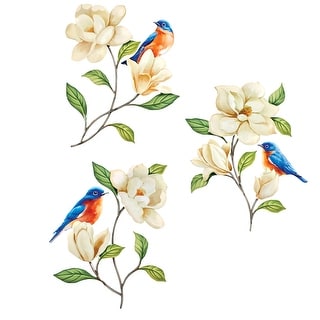 Magnolia and Blue Birds Iron Wall Art Trio - 8.27 x 11 x 0.25 - Bed ...