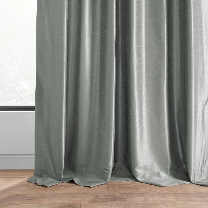 Ex. Fabrics Silver Faux Textured Dupioni Silk Curtain (1 Panel) - On ...