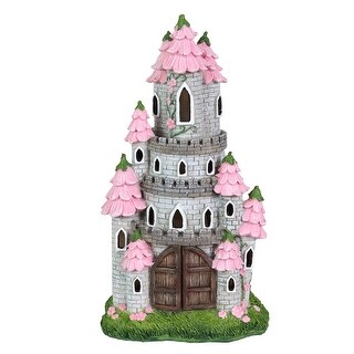Exhart Solar Hand Painted Fairy Castle Garden Statue, Pink Petal Roof ...