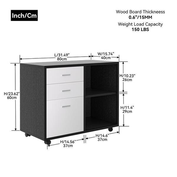 File Cabinet 3 -Drawer Mobile Lateral Filing Cabinet with Printer Stand ...
