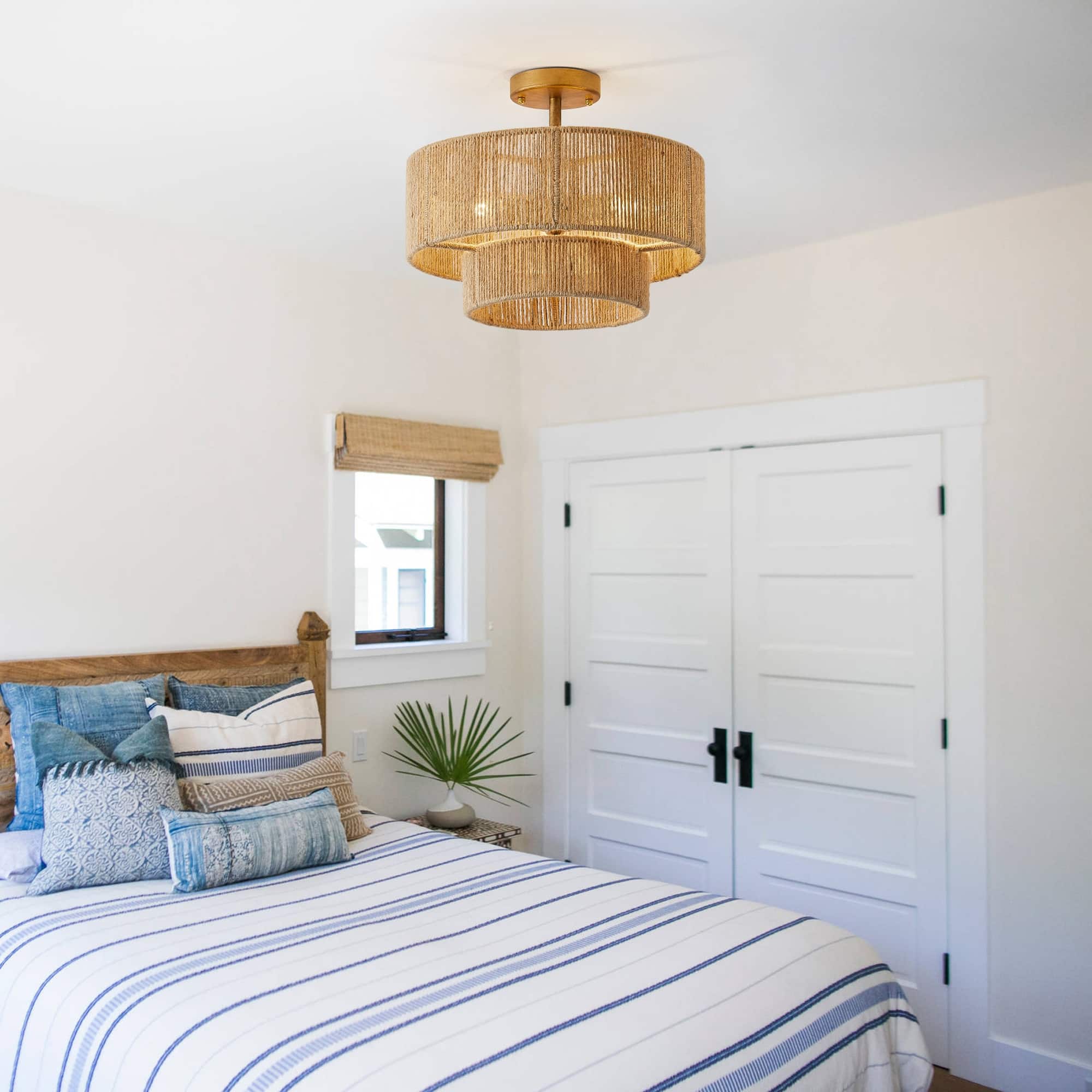 Bohemian Brown Hemp Rope 3-Light Semi-Flush Mount Ceiling Light - 15.4 ...