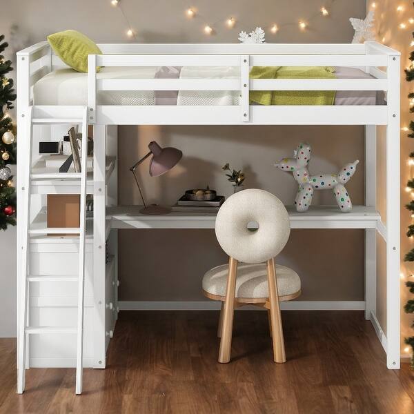 Kids Bed with Desk and Shelves Safety Guaranteed Kids Furniture Full ...