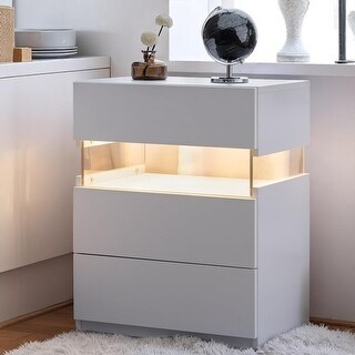 Modern LED Nightstand with 3 Drawers, RGB Light & Acrylic Panel ...