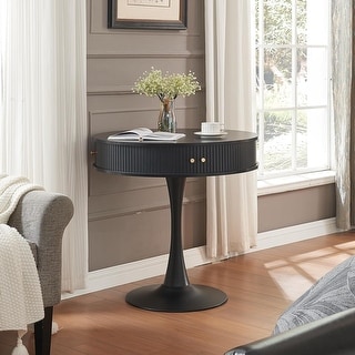 Round Fluted Pedestal Table for 2-4, 31.5" with Hidden Storage, Sliding ...