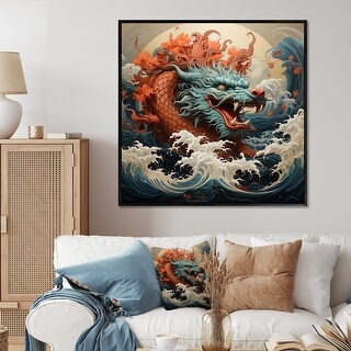 Designart "Japanese Dragon Wave Off Kanagawa III" Dragons Blue Wall ...