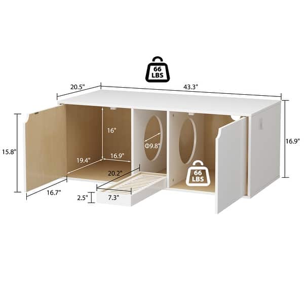 Dual-Compartment Cat Litter Box Enclosure Multi-Functional Furniture ...