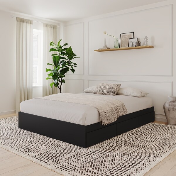 Black bed frame full with drawers store