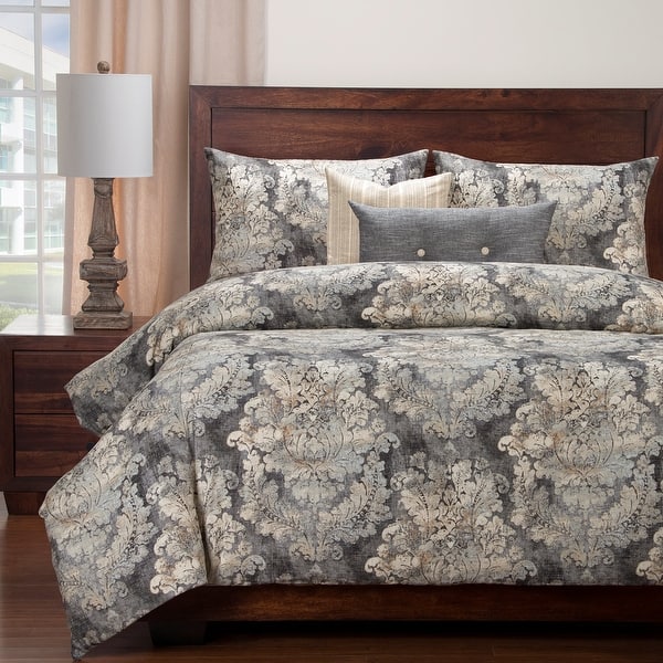 Siscovers Cindersmoke Damask Cotton-Linen Duvet Set - Bed Bath & Beyond ...