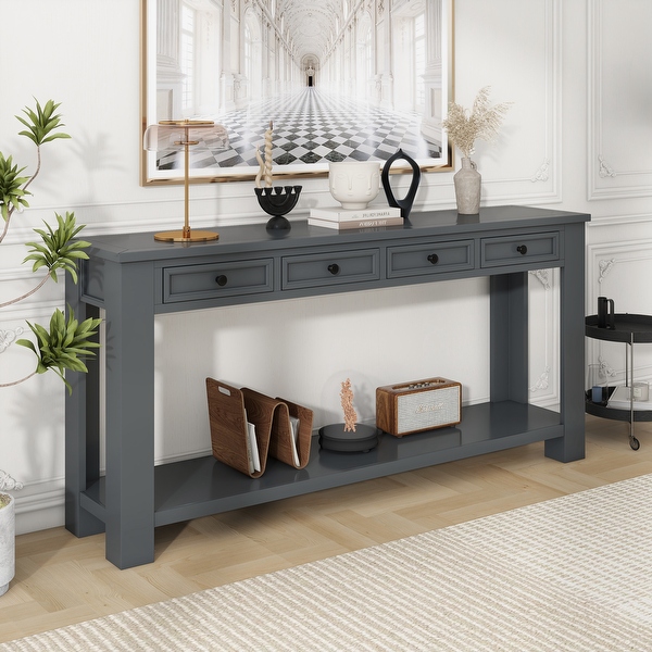 63 Solid Wood Console Table Sofa Table with Storage Drawers and Bottom Shelf for Entry Hallway Foyer Rectangular Side Table On Sale Bed Bath Beyond 40204111