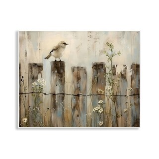 Stupell Fence Perched Country Bird Wall Plaque Art Design By Arlington ...