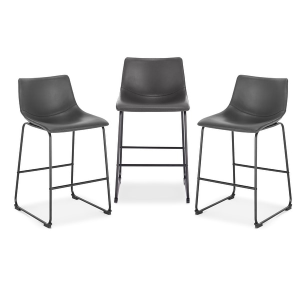 30" Tall, Set of 2 Round Bar Stools, Black Metal legs Stool ...