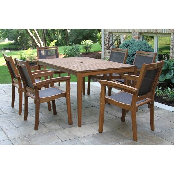 Eilaf 7 pc. Eucalyptus and Sling Dining Set - Bed Bath & Beyond - 37151583