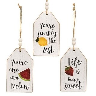 Set of 3 Wooden Summer Fruit Tags with Distressed White Paint and Art ...