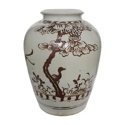 Rusty Brown Jar With Bird Under Tree - Overstock - 31522583