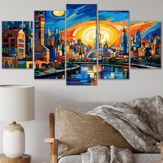 Designart "Pop Art Dubai Cityscape I" Cityscapes Multipanel Canvas Wall ...
