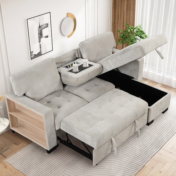 L-shaped Sectional Couch Set Pull Out Sleeper Sofa Bed with USB Port ...