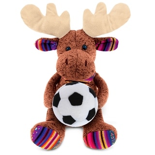 DolliBu Sitting Brown Moose Stuffed Animal with Soccer Ball Plush - 11 ...