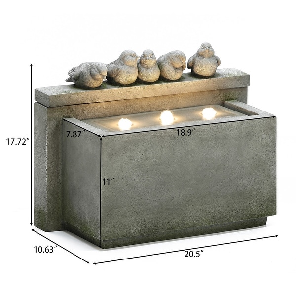 Gray Resin Rectangular Birds Outdoor Fountain with Lights - Bed Bath ...