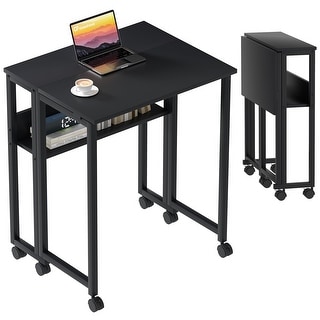 Folding Desk Small Rolling Desk with Storage Shelf,31.5 inch Foldable ...