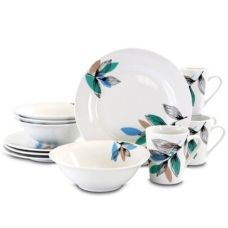 Gibson Home Vineyard Blue 12 Piece Round Fine Ceramic Dinnerware Set ...