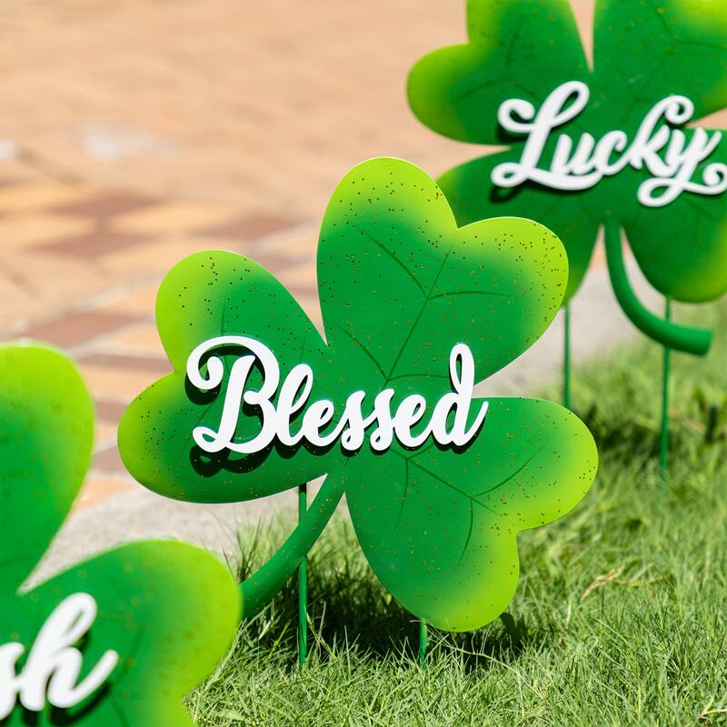Glitzhome 36.75"H Set of 3 St. Patrick's Metal Shamrock Yard Stakes ...