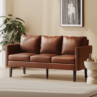 Faux Leather Upholstered 3-Seater Sofa, Mid-Century Design Sofa - Bed ...