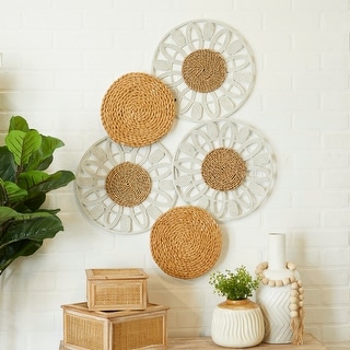 Brown Seagrass Cut-out Plate Wall Decor with Metal Relief Cutout - Bed ...