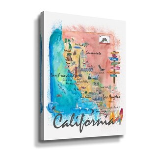 California Illustrated Map 2nd Edition Gallery Wrapped Canvas - Bed ...