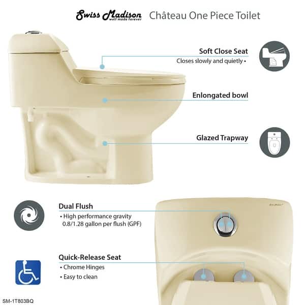Chateau One Piece Elongated Dual Flush Toilet In Bisque 0.8/1.28 gpf ...