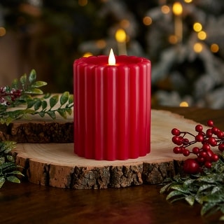 Wide Ribbed Motion Flameless Candles 4x8 Red - Bed Bath & Beyond - 41384721