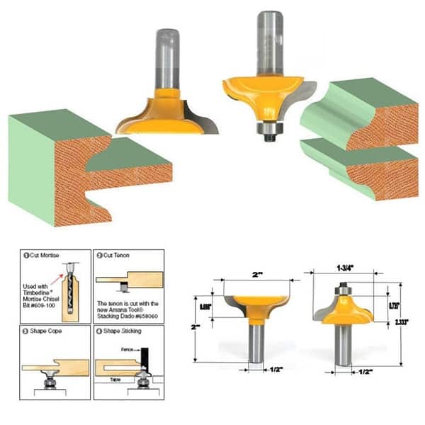 2pcs Wood Splice Tenon Mortise Bit Wood Door Cutting Groove Woodwork ...
