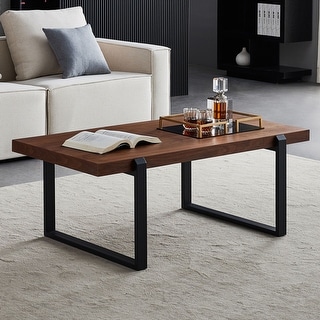 Minimalist Coffee Table Black Metal Frame with Walnut Top- Square ...