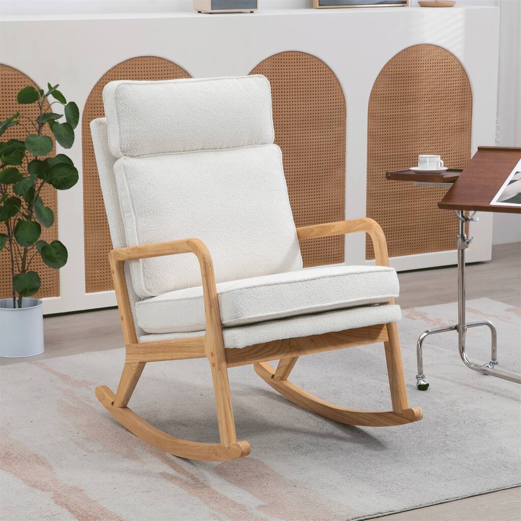 Modern Boucle Upholstered High Back Wooden Rocking Chair - Overstock ...