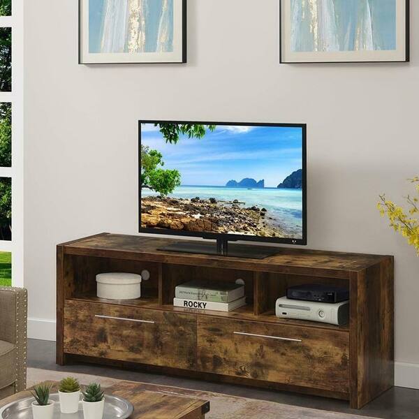 60-inch TV Stand with Cabinets and Shelves in Nutmeg Wood - 62 inches ...