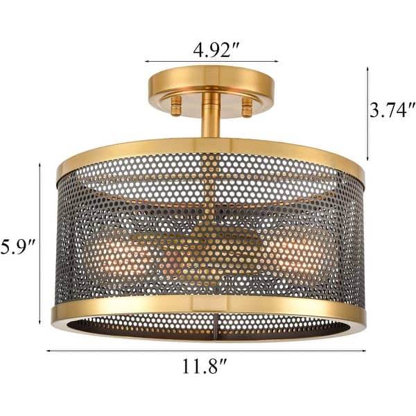 2 light gold flush mount ceiling light mesh brass ceiling lamp - Bed ...