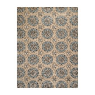 9x12 Hand Tufted 100% Wool Patterned Oriental Area Rug Tan, Blue Color ...