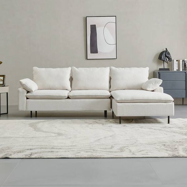 Beige L-Shaped Sectional Sleeper Sofa with Chaise for Living Room - Bed ...