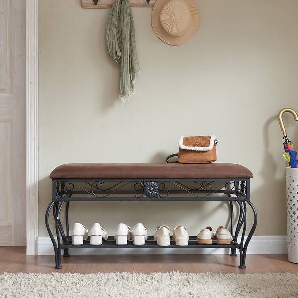 small tufted entryway bench