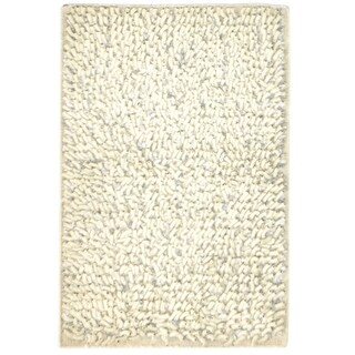 One of a Kind Hand-Woven Modern & Contemporary 2' x 3' Solid Wool Ivory ...