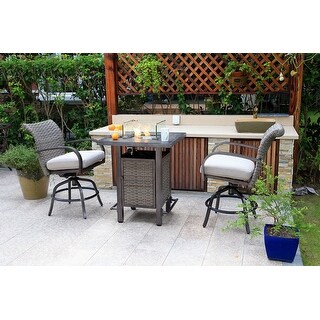 Cane Estates 3pc Firepit Bistro Set with Two Bistro Height Swivel ...