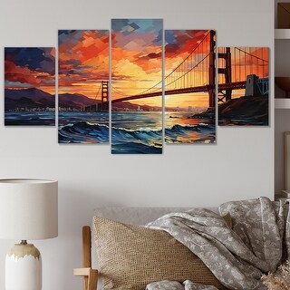 Designart "Orange Bridge Golden Gateway I" Bridges Multipanel Wall Art ...