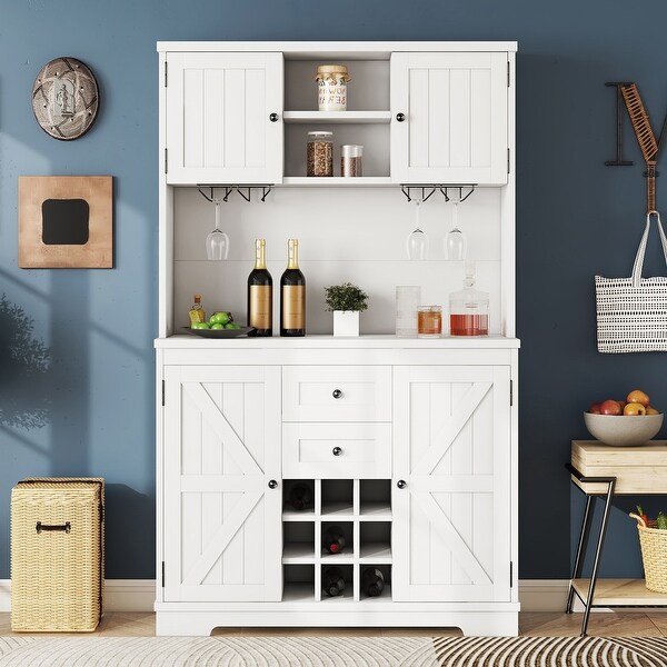Farmhouse Coffee Bar Cabinet with Wine Racks Storage Shelves Drawers Off White Bed Bath Beyond 41939280