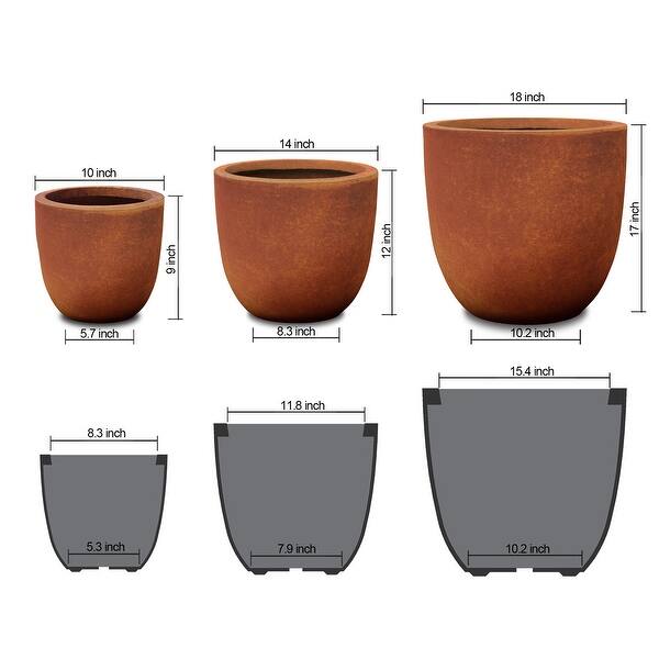 Kante 18", 14", 10"W Iron Oxide Finish Round Planters (Set of 3 ...