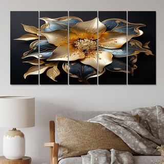 Designart "Golden Lily Flower Glam On Black" Lily Multipanel Wall Art ...
