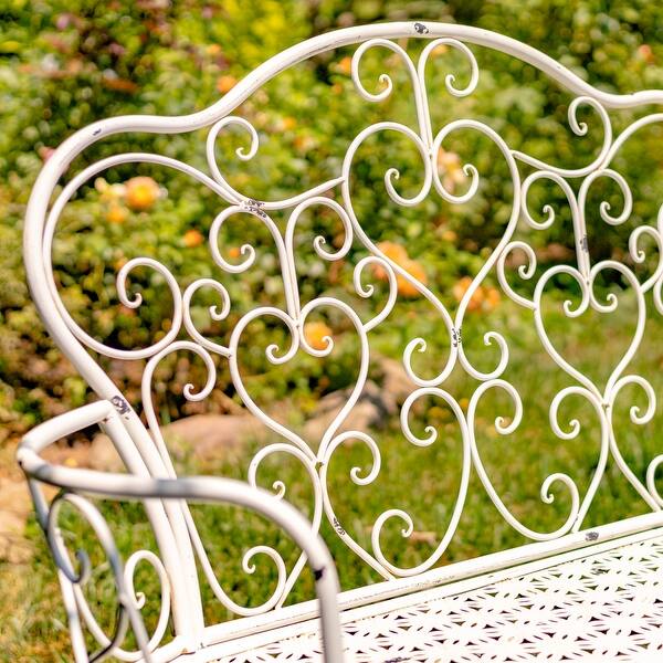 "Esme" Iron Garden Bench with Heart Design - 45.7X21.65X45.7 - Bed Bath ...